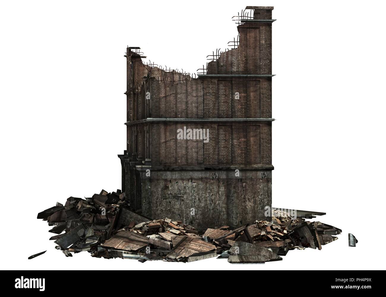 Ruined Building Isolated On White 3D Illustration Stock Photo - Alamy