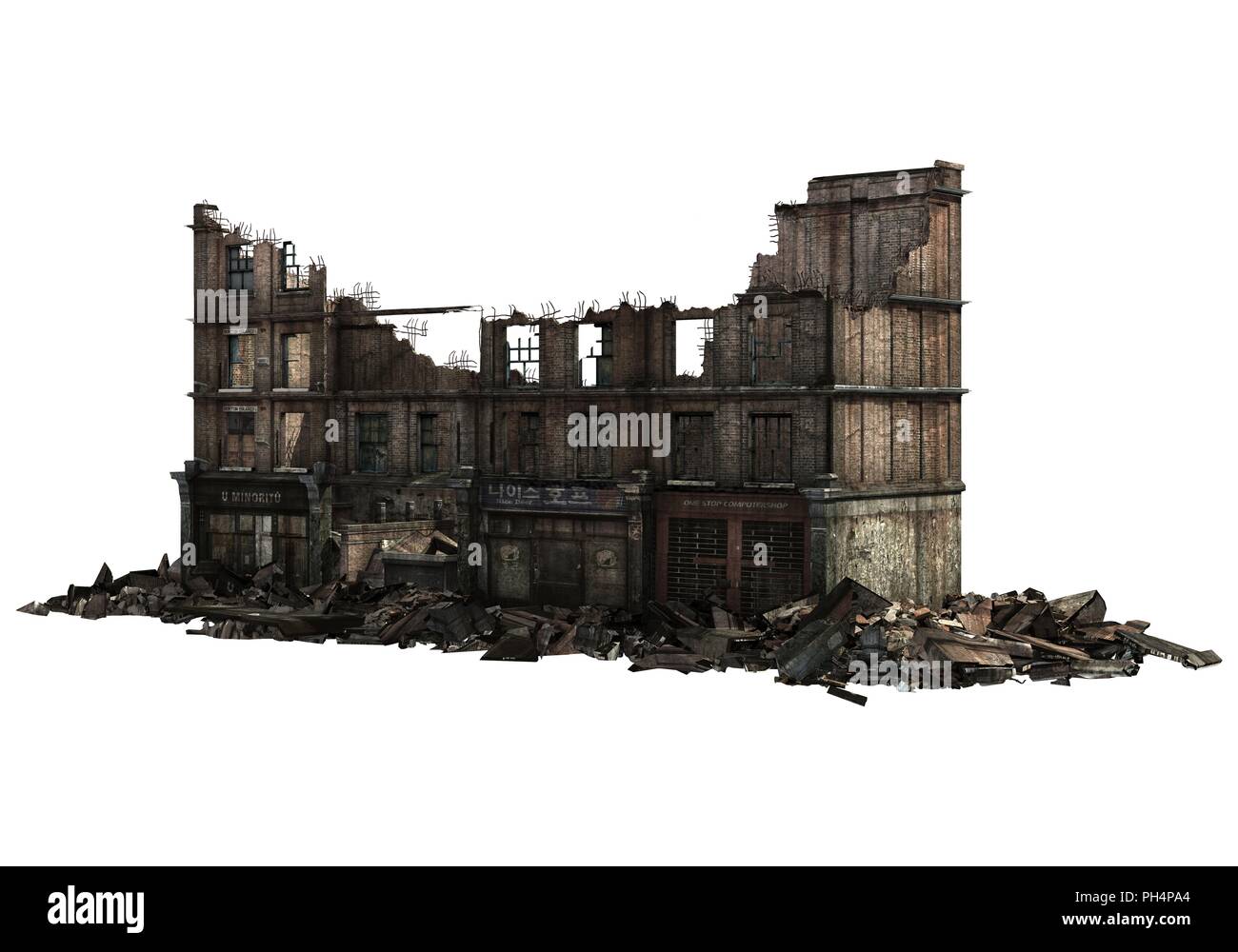 Ruined Building Isolated On White 3D Illustration Stock Photo - Alamy
