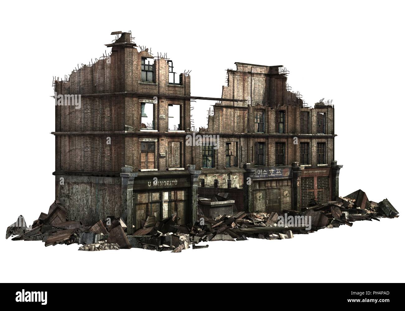 Ruined Building Isolated On White 3D Illustration Stock Photo - Alamy