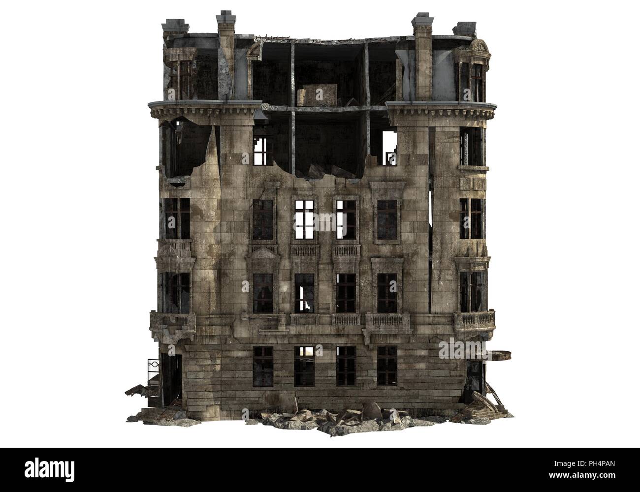 Ruined Building Isolated On White 3D Illustration Stock Photo - Alamy