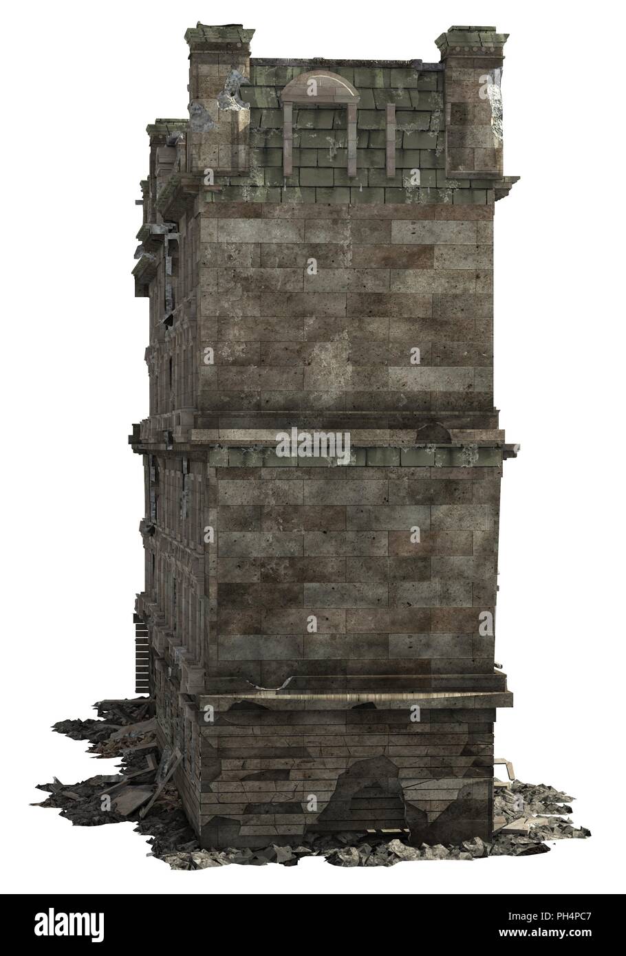 Ruined Building Isolated On White 3D Illustration Stock Photo - Alamy