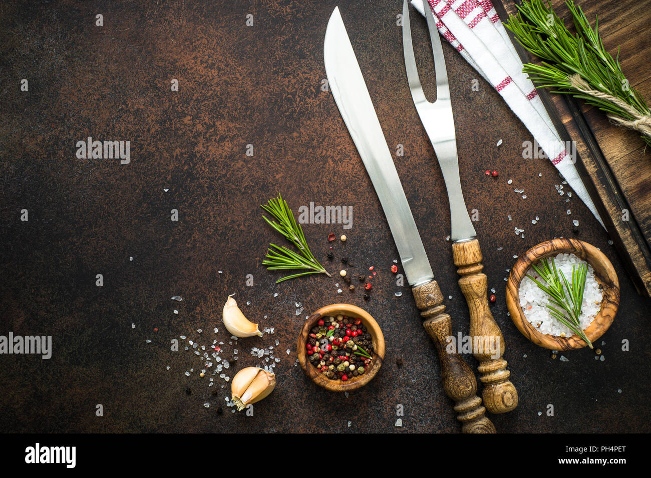 Food background on dark stone table top view Stock Photo - Alamy