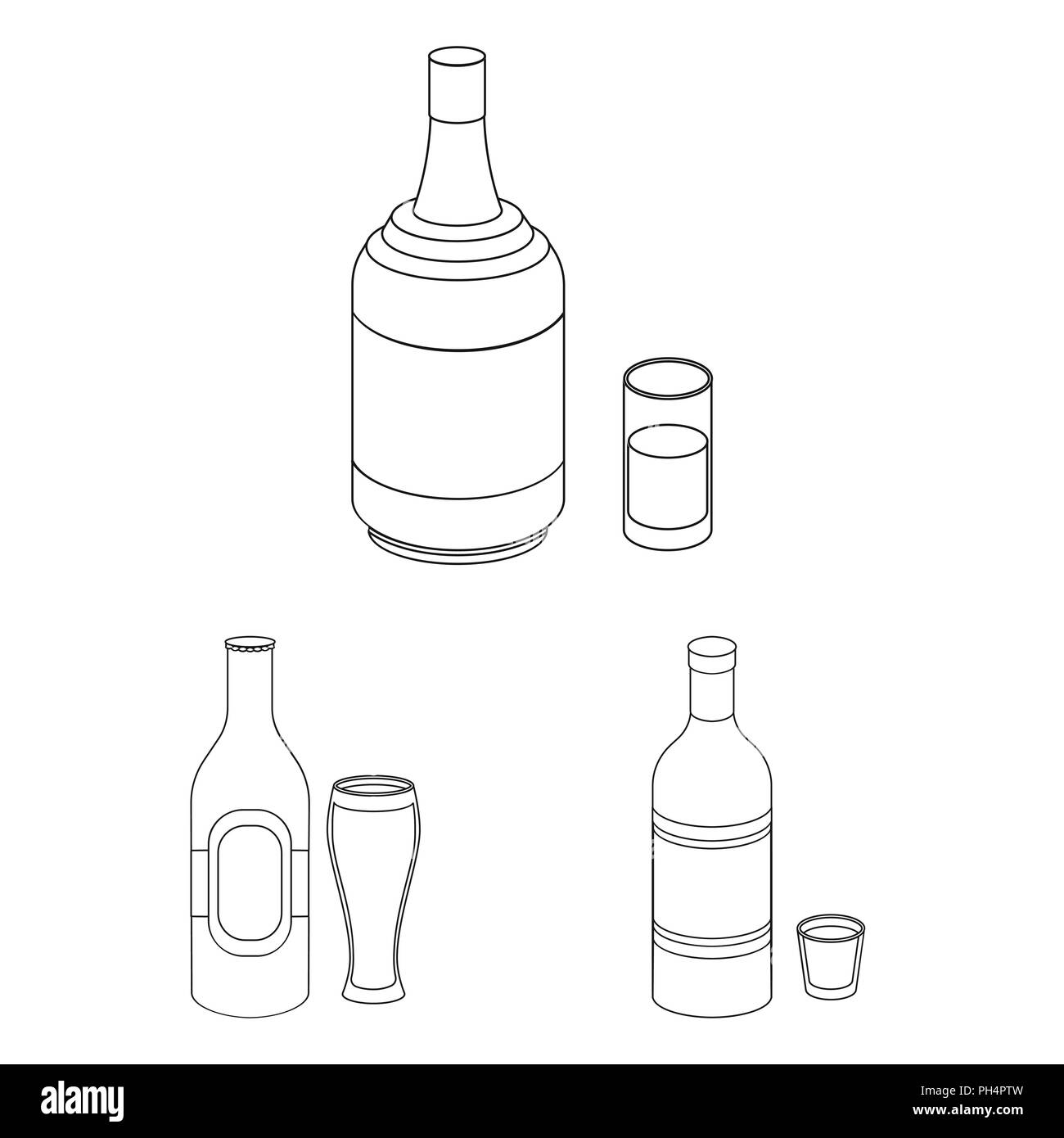 Types of alcohol outline icons in set collection for design. Alcohol in ...
