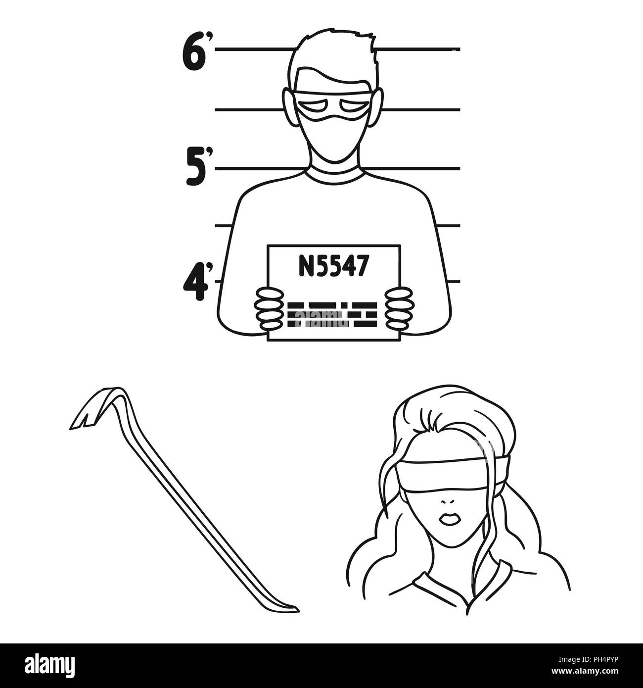 Crime and Punishment outline icons in set collection for design.Criminal vector symbol stock ...