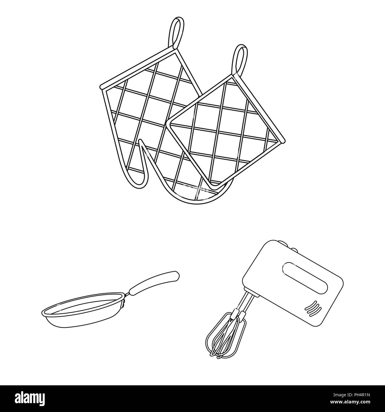 Kitchen equipment outline icons in set collection for design. Kitchen ...