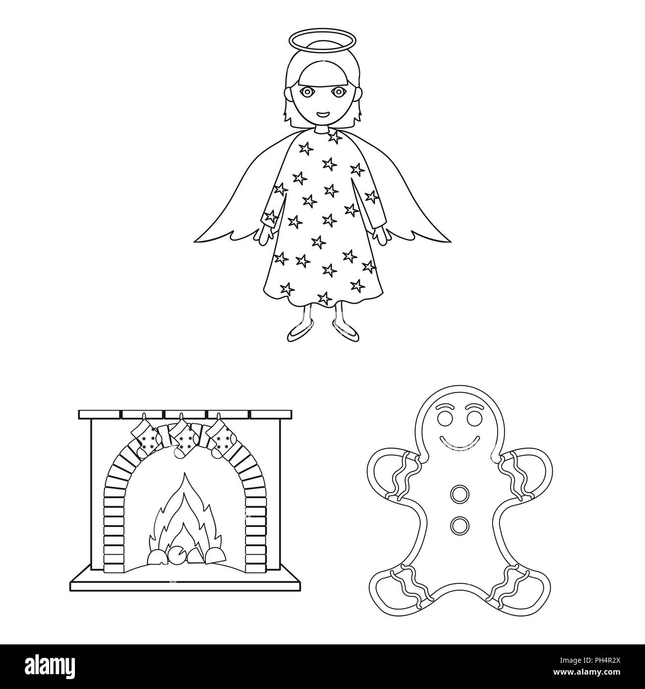 Christmas attributes and accessories outline icons in set collection ...