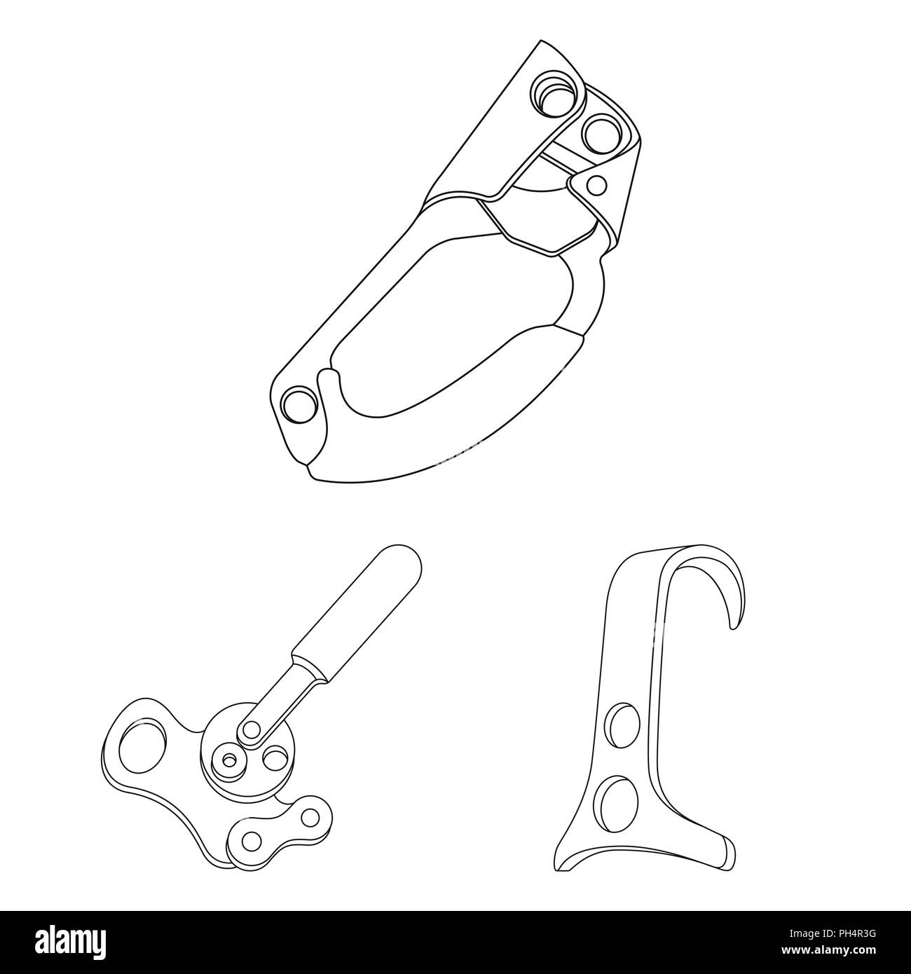 Mountaineering and climbing outline icons in set collection for design ...