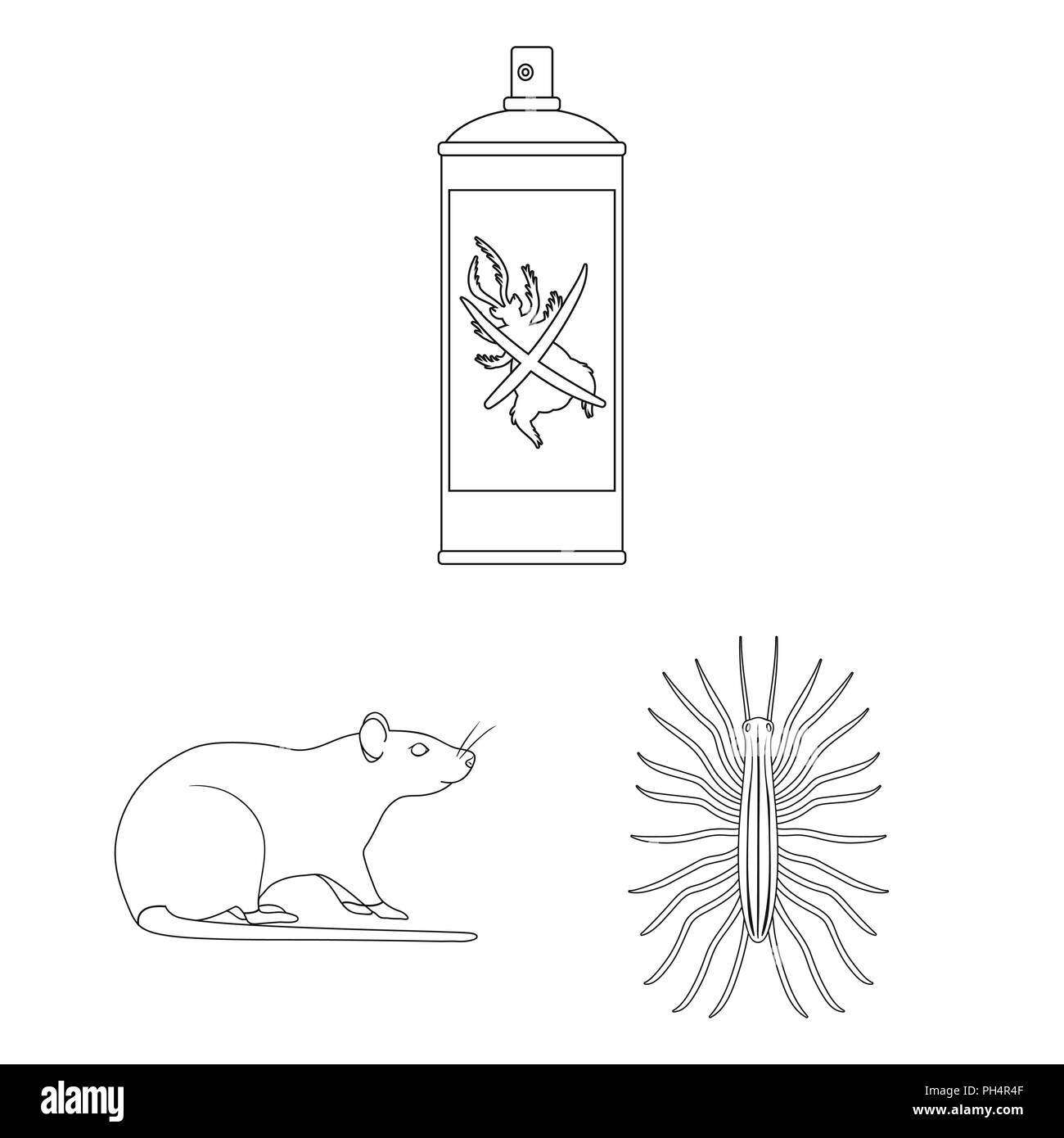 Pest, poison, personnel and equipment outline icons in set collection ...