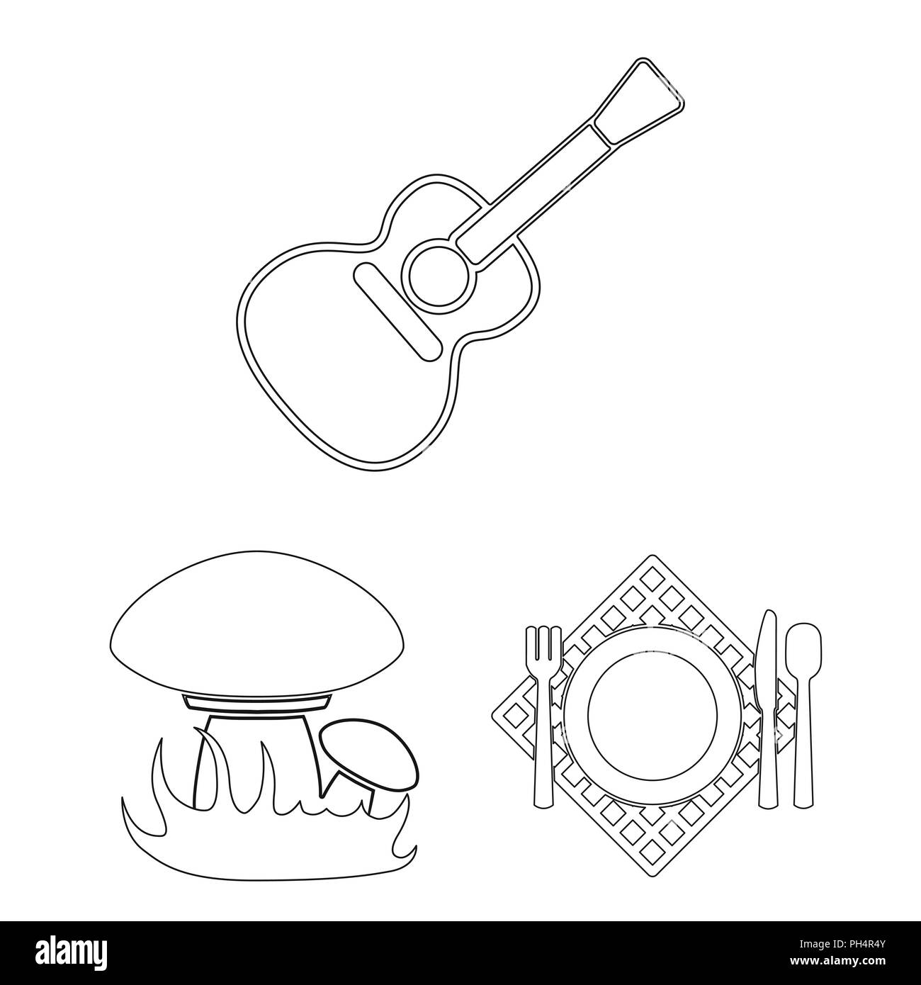 Picnic and equipment outline icons in set collection for design. Picnic ...