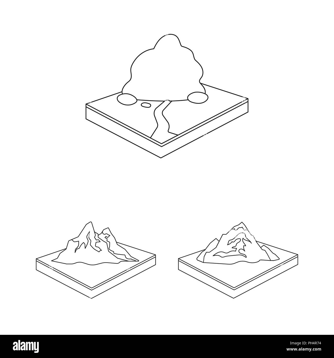 Mountains, massive outline icons in set collection for design. The ...