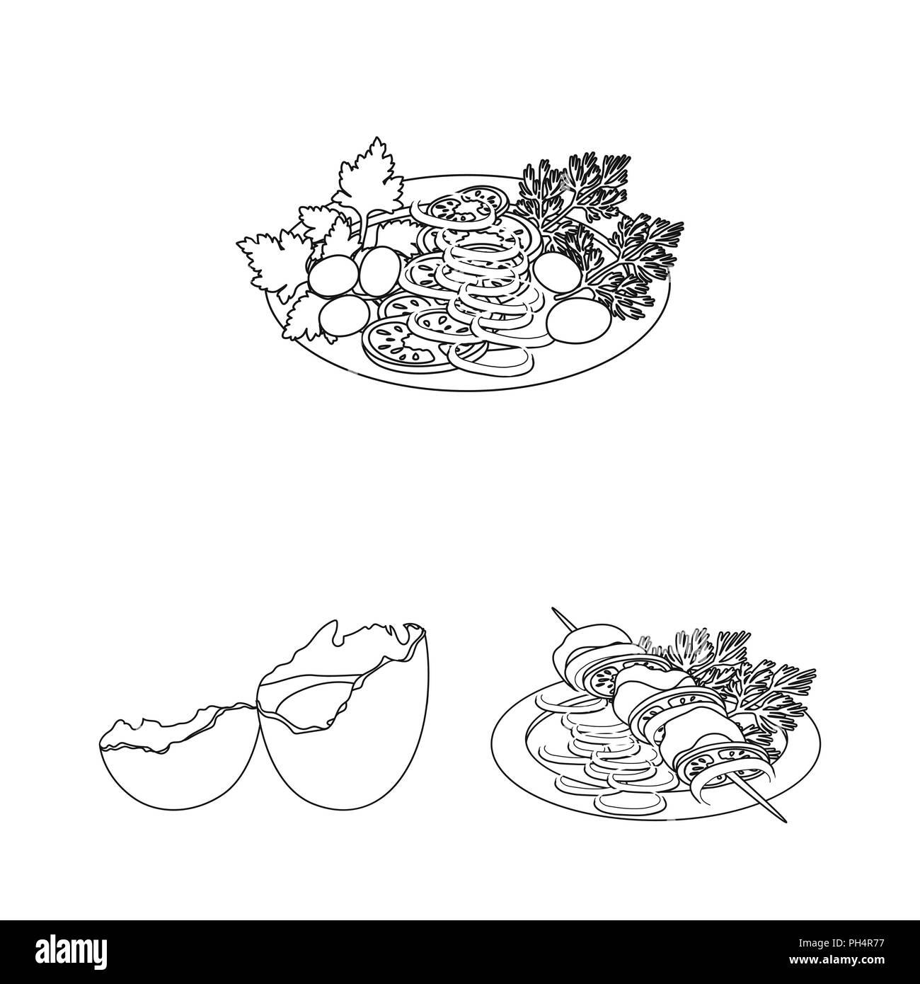 Cooking food outline icons in set collection for design. Kitchen ...