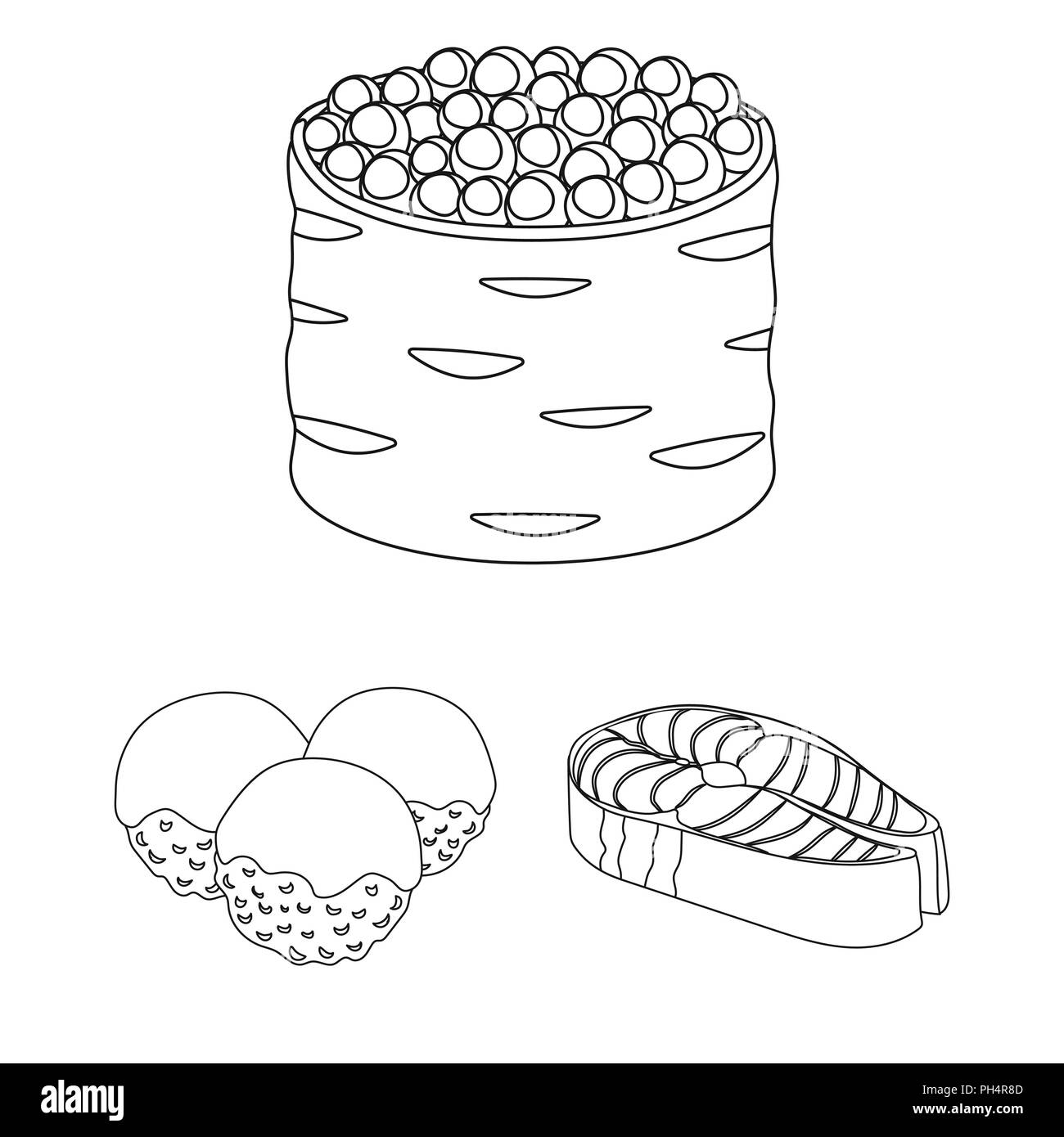 Sushi and seasoning outline icons in set collection for design. Seafood ...