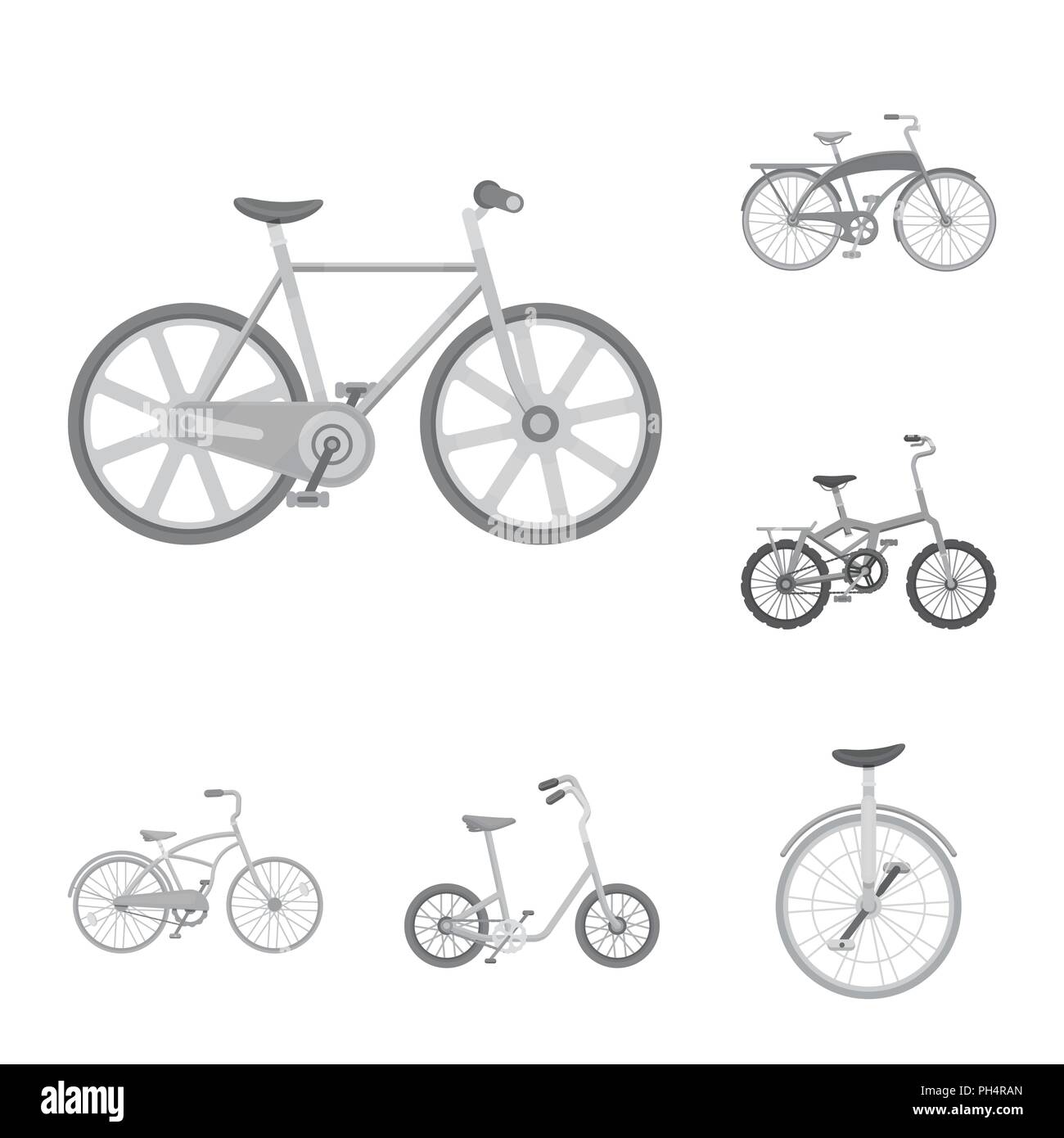 Various bicycles monochrome icons in set collection for design. The ...