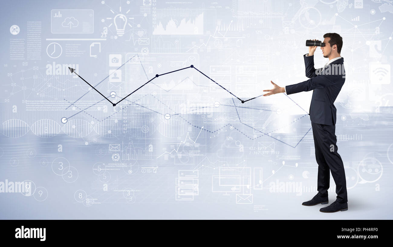 Businessman looking forward through binoculars with increase concept ...