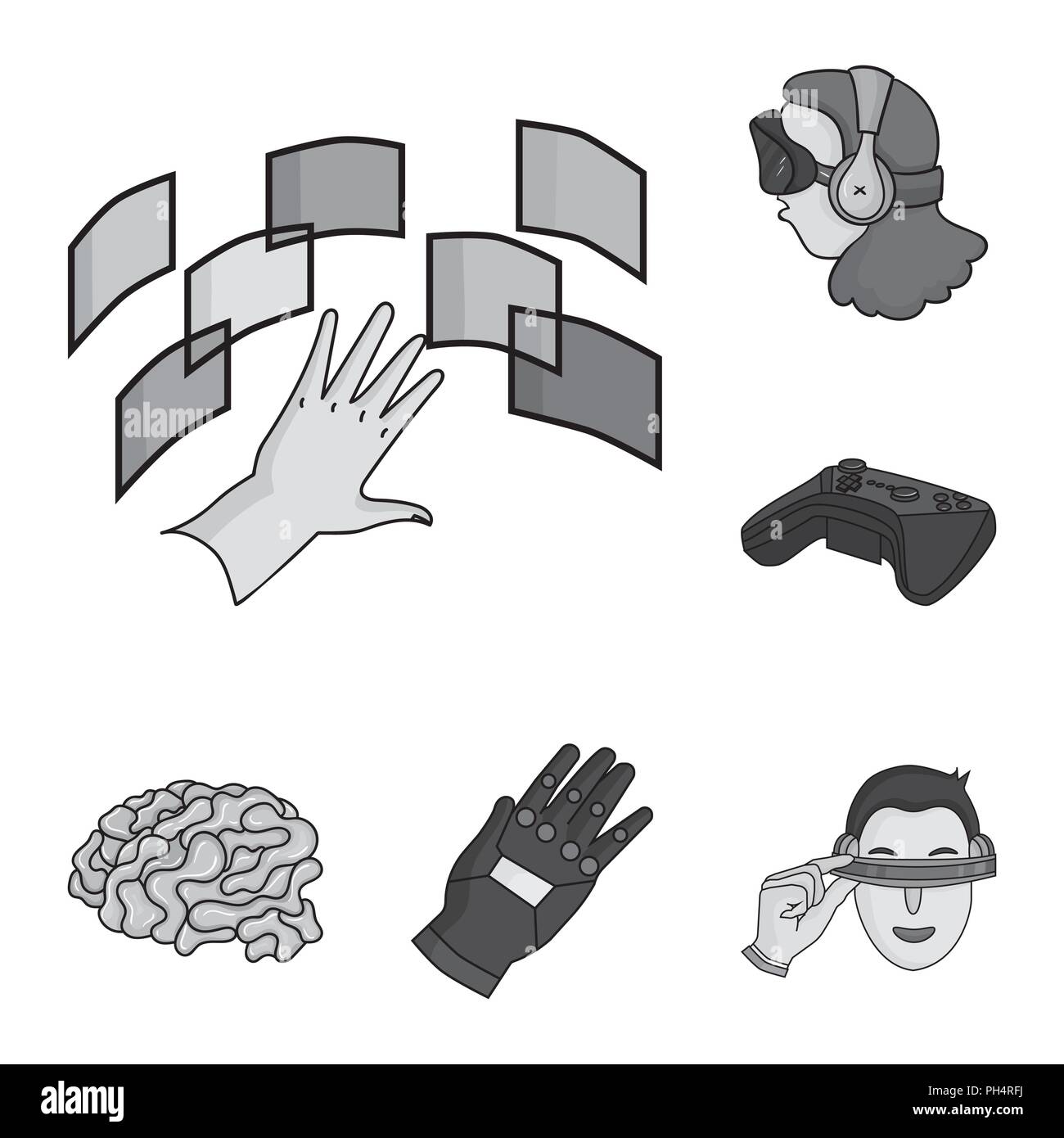 A virtual reality monochrome icons in set collection for design. Modern ...