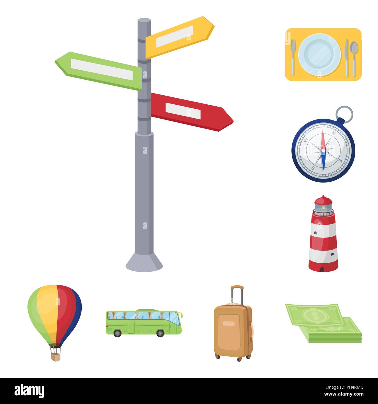 Rest and travel cartoon icons in set collection for design. Transport ...