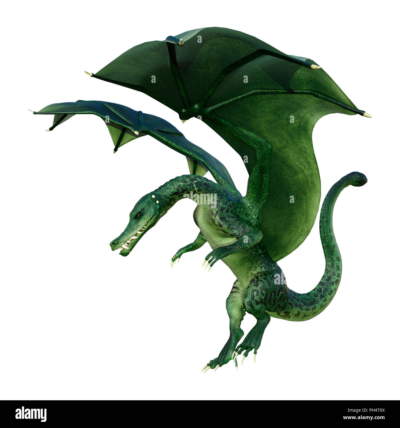 3D rendering of a green fairy tale dragon isolated on white background ...