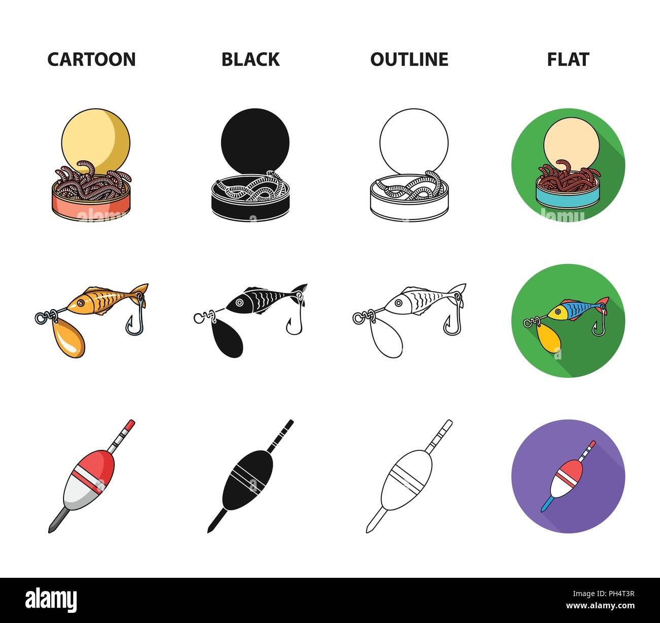 Fishing, fish, catch, hook .Fishing set collection icons in cartoon ...