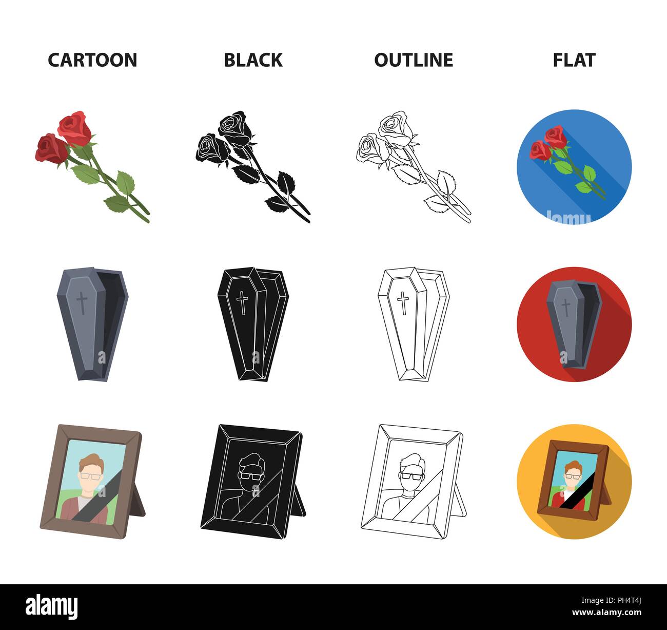 Coffin with a lid and a cross, a photograph of the deceased with a ...