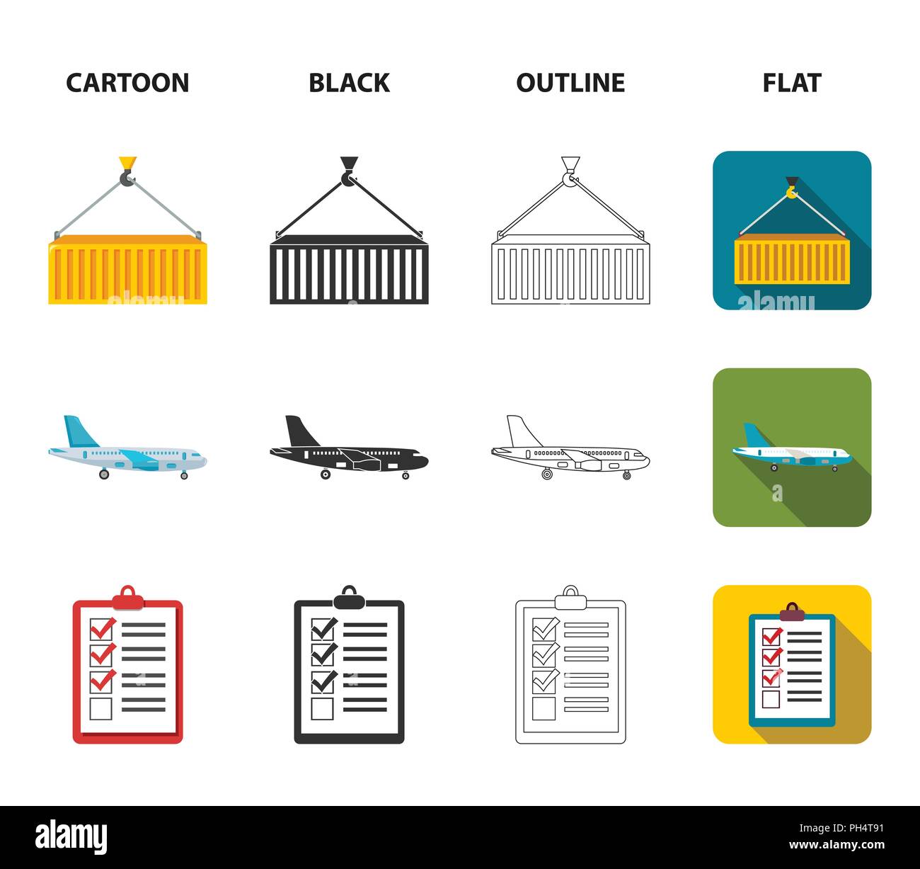 Cargo plane, cart for transportation, boxes, forklift, documents ...