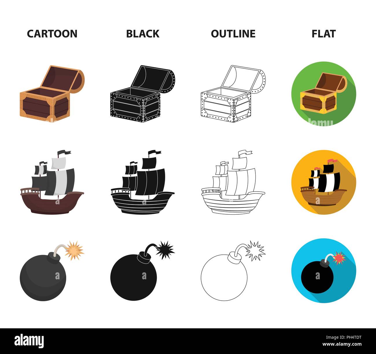 Pirate, bandit, ship, sail .Pirates set collection icons in cartoon ...