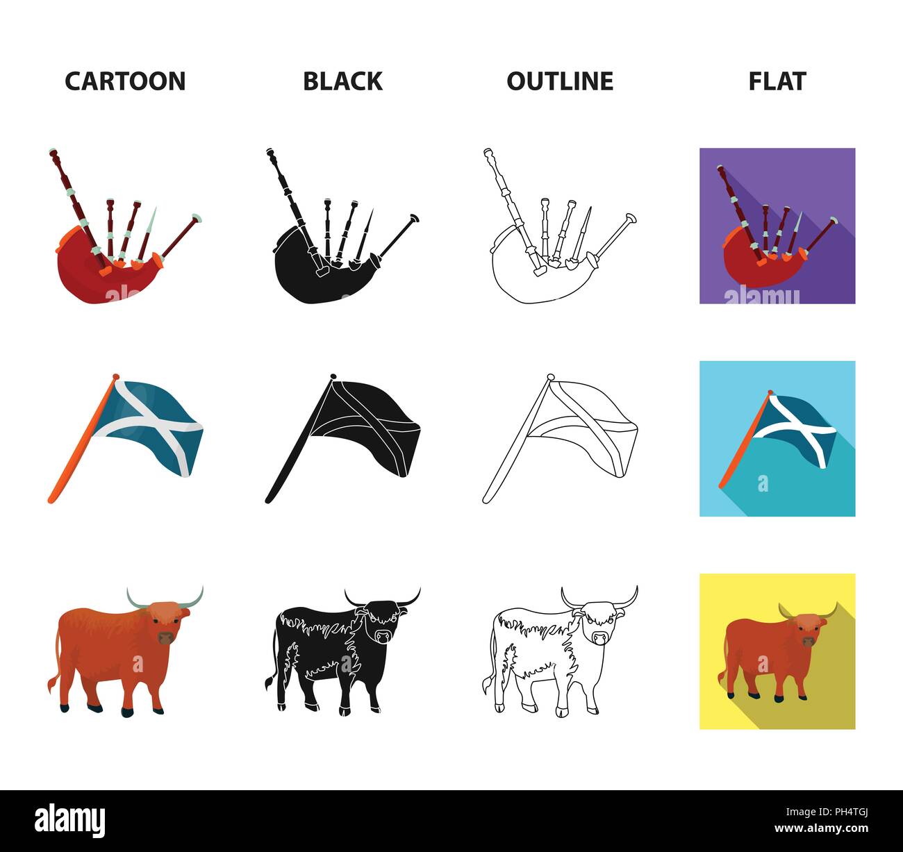 The state flag of Andreev, Scotland, the bull, the sheep, the map of ...