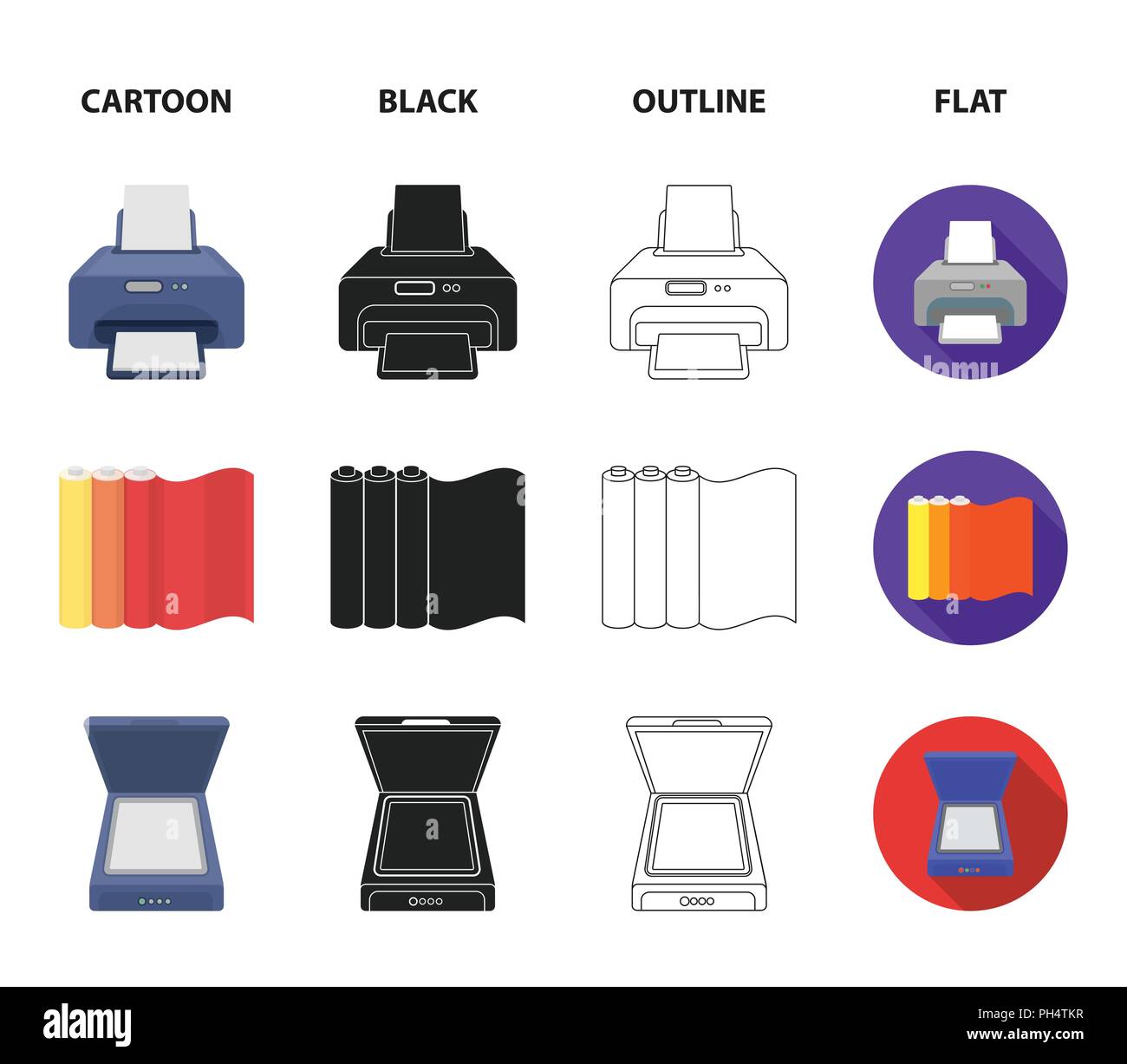Scanner, color palette and other equipment. Typography set collection ...