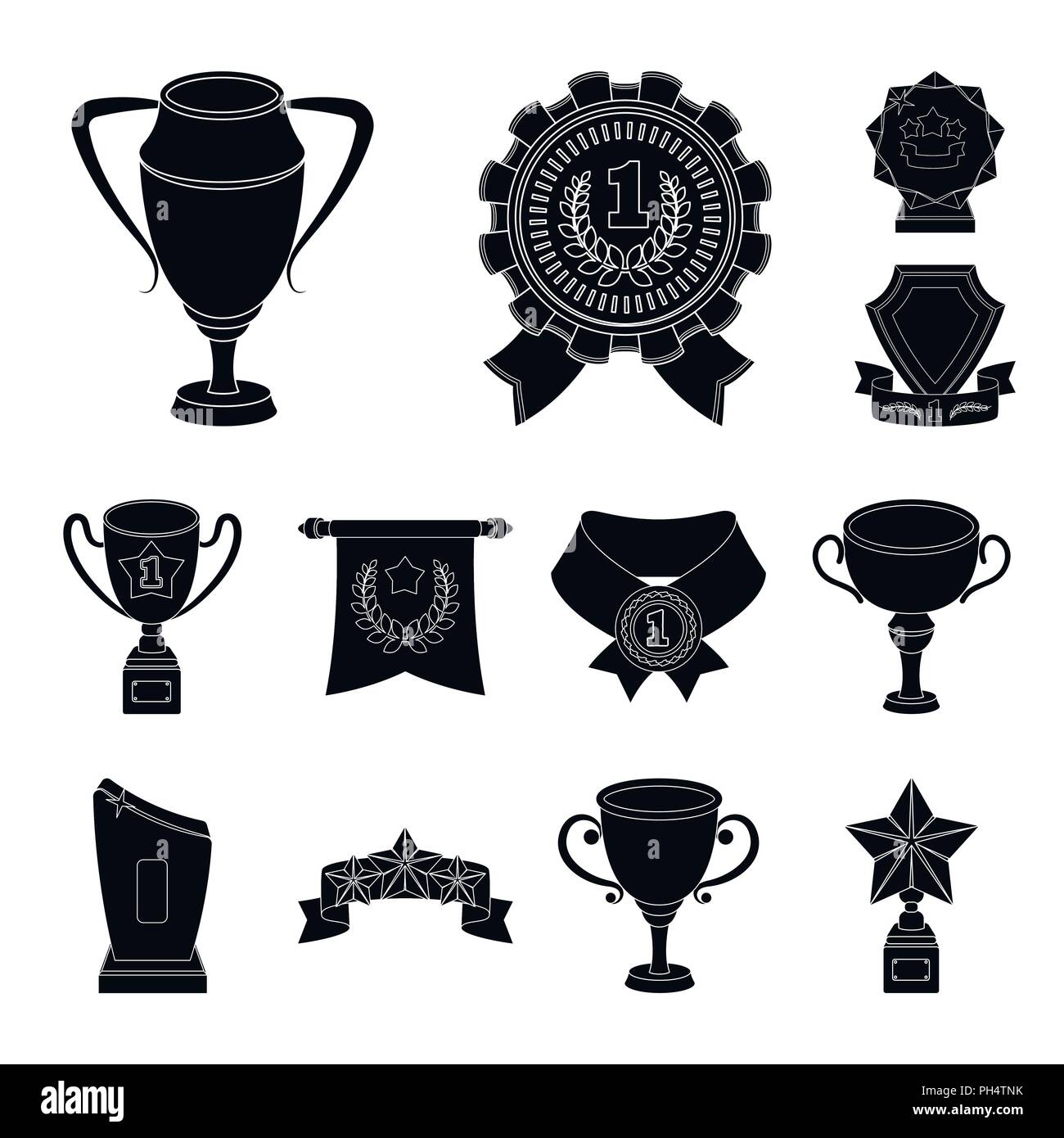 Awards and trophies black icons in set collection for design.Reward and ...