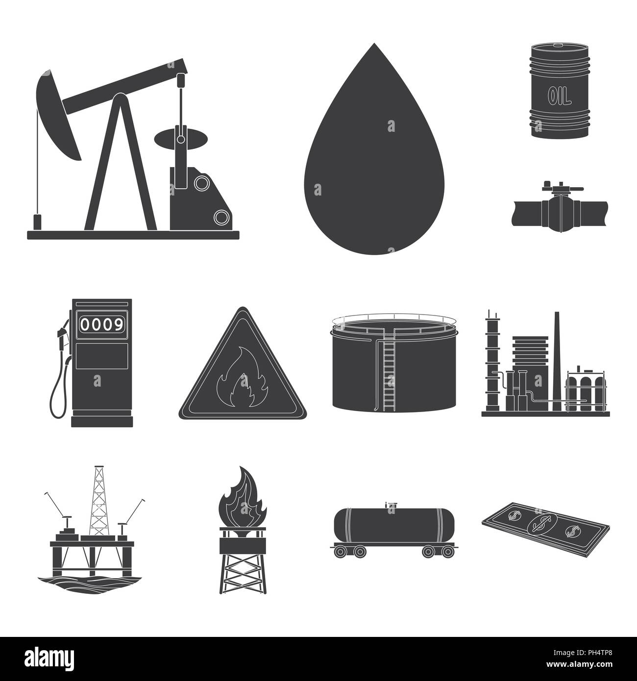 Oil industry black icons in set collection for design. Equipment and ...