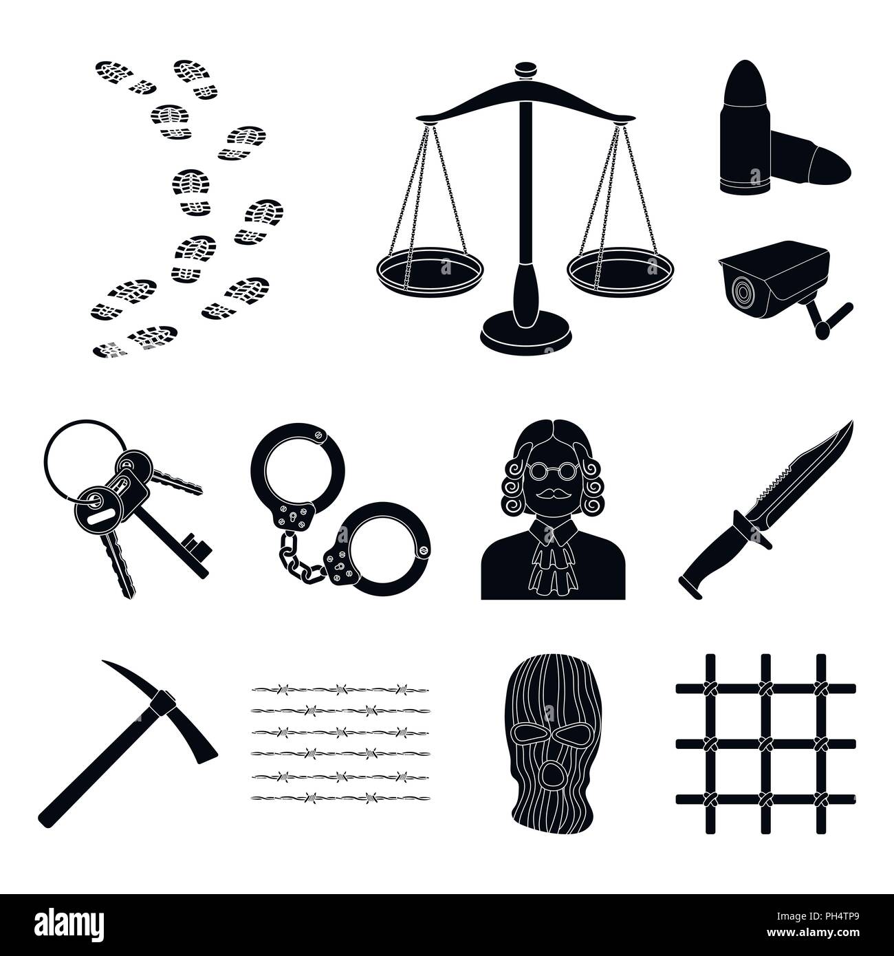 Prison and the criminal black icons in set collection for design.Prison ...