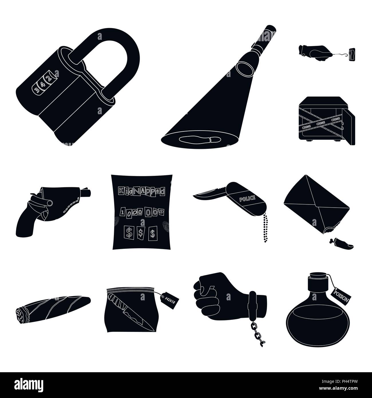 Detective agency black icons in set collection for design. Crime and ...