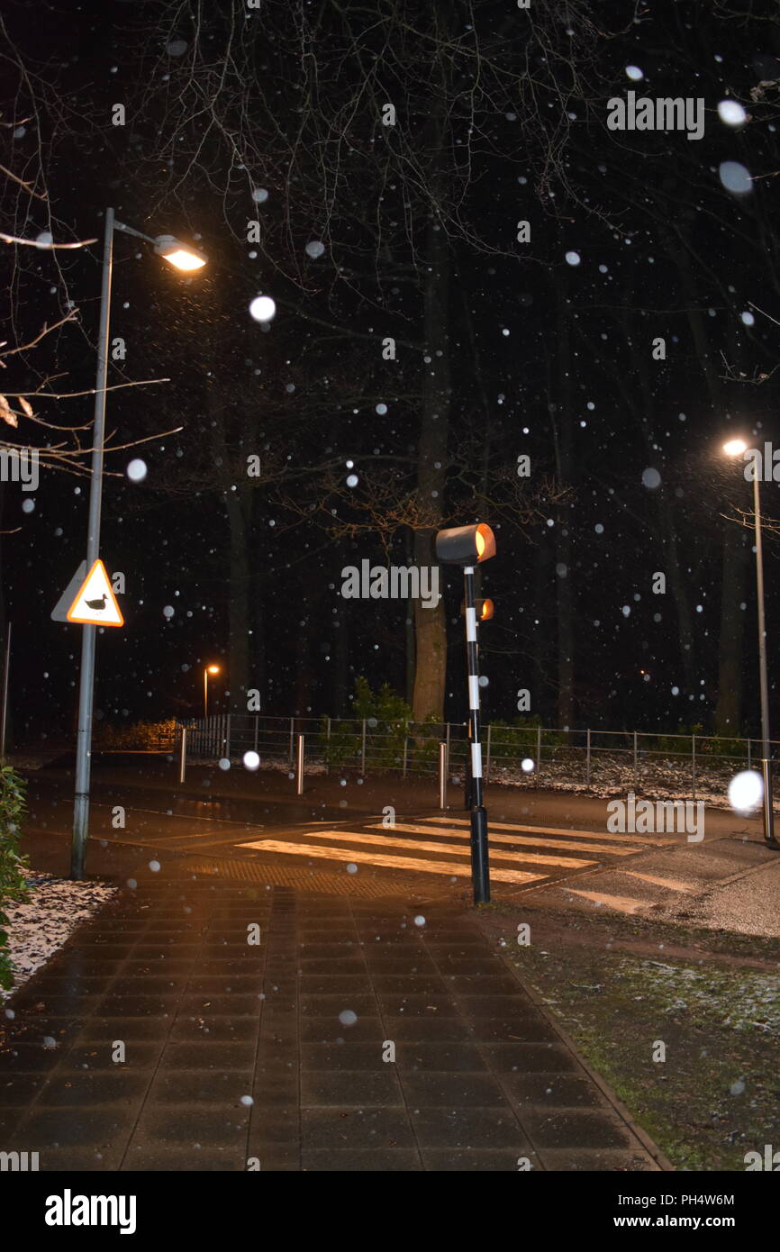 Zebra crossing at night in the snow Stock Photo - Alamy