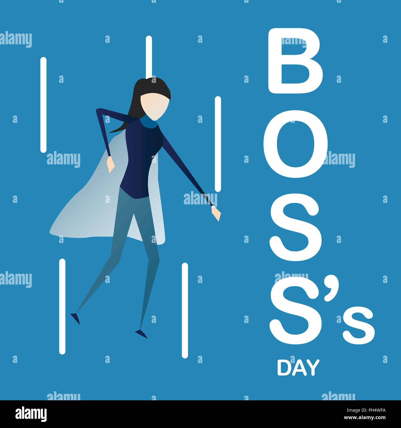Happy Boss's day background with super boss woman isolated on blue ...