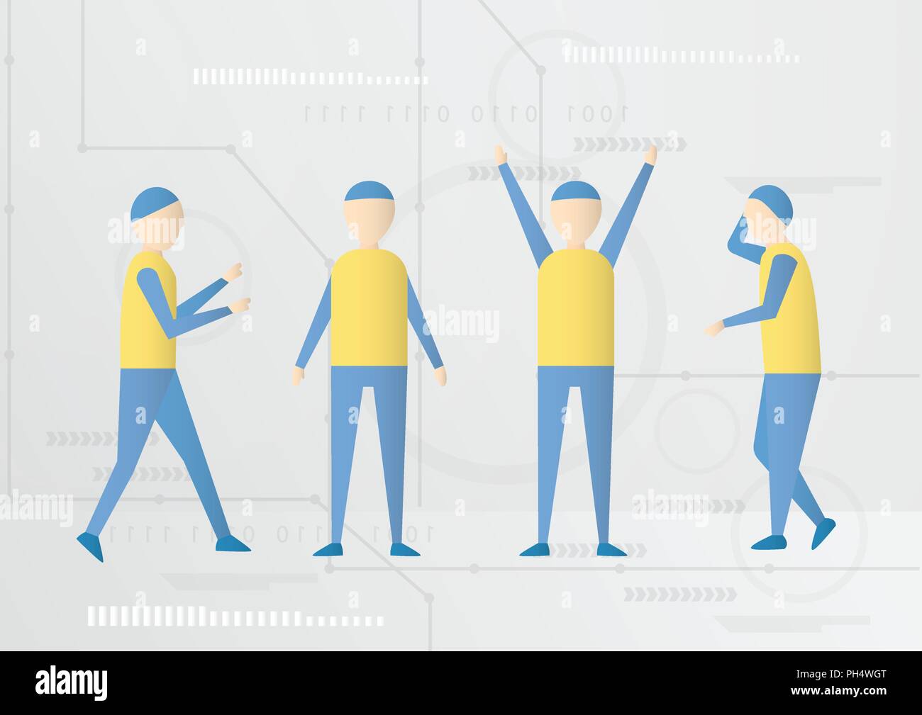 Character design with future people isolated on technology background ...