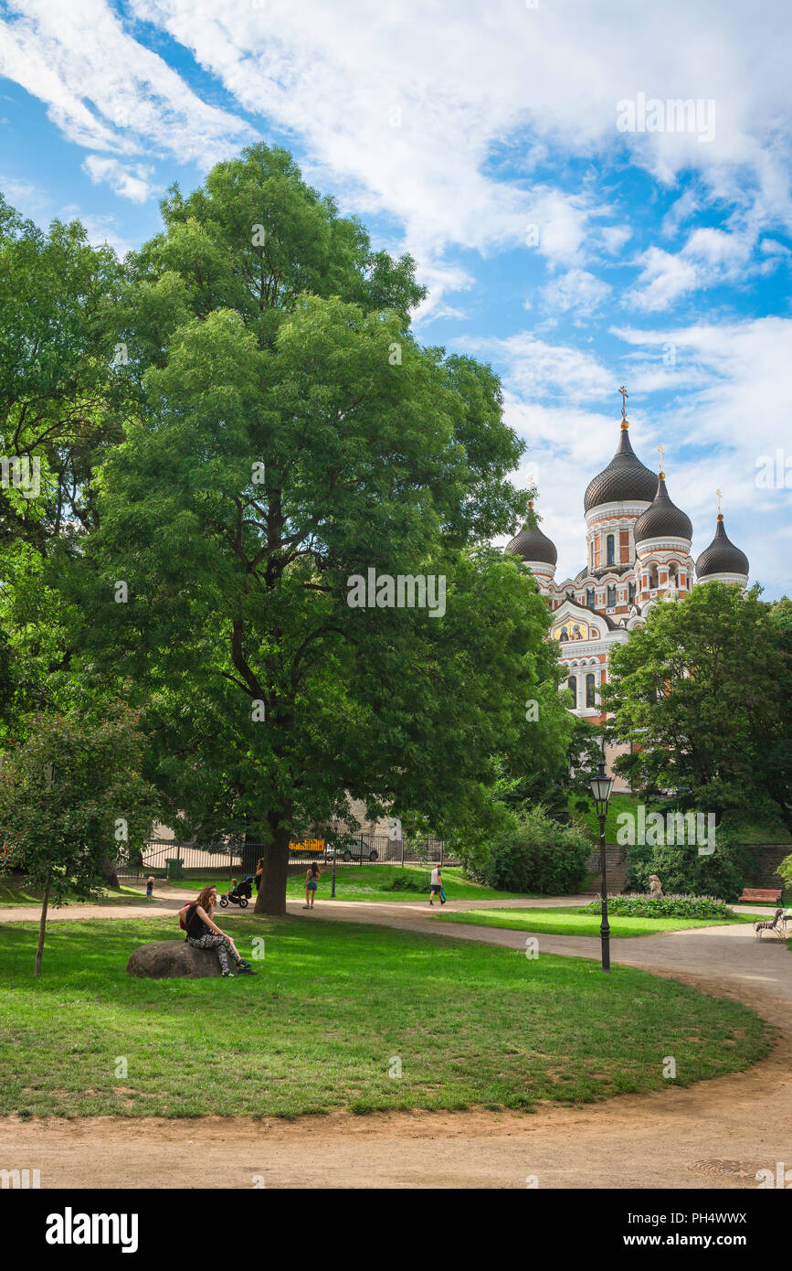 View in summer of the Komandandi Garden on Toompea Hill in Tallinn ...