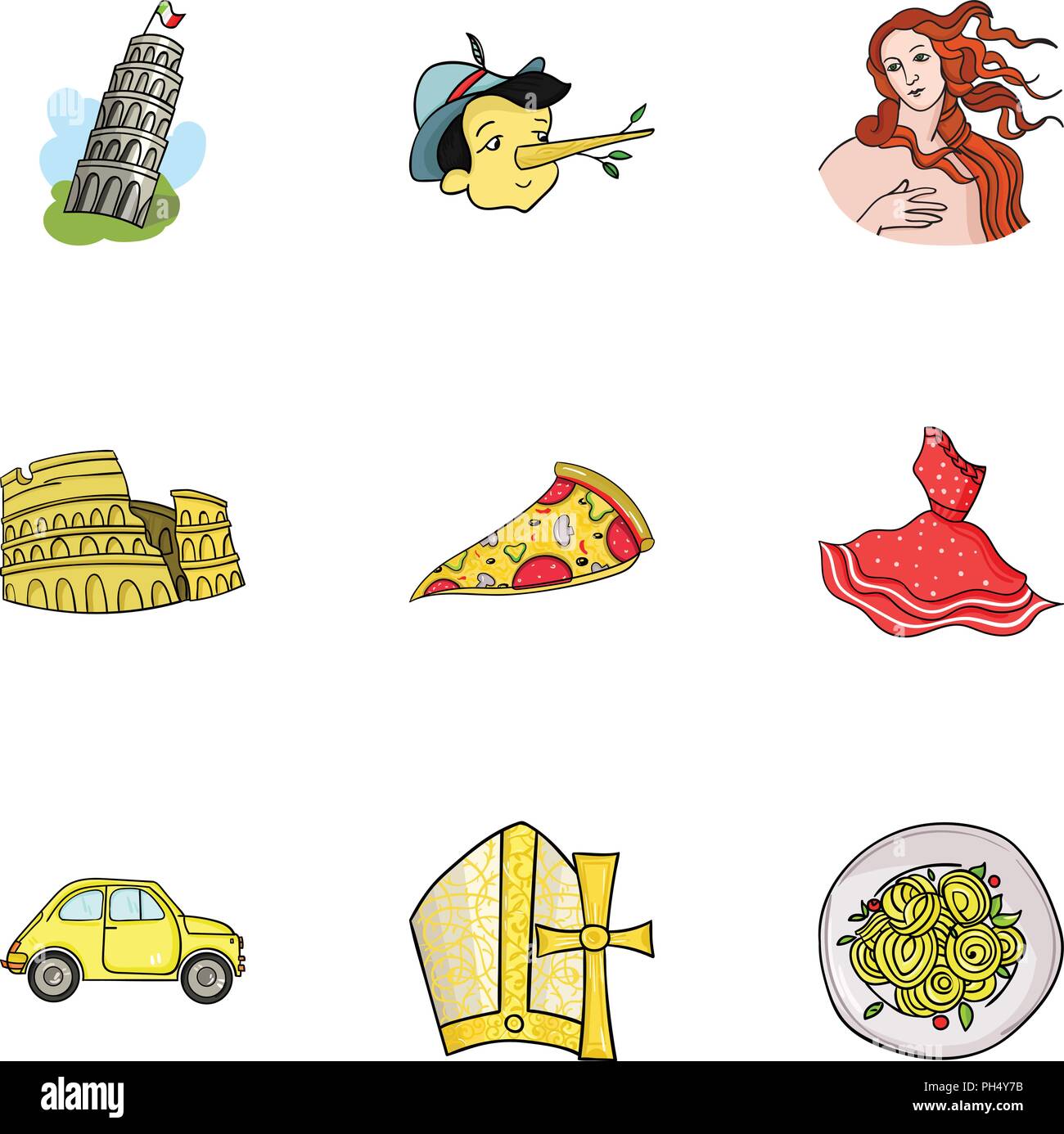 Italy country set icons in cartoon design. Big collection of Italy ...