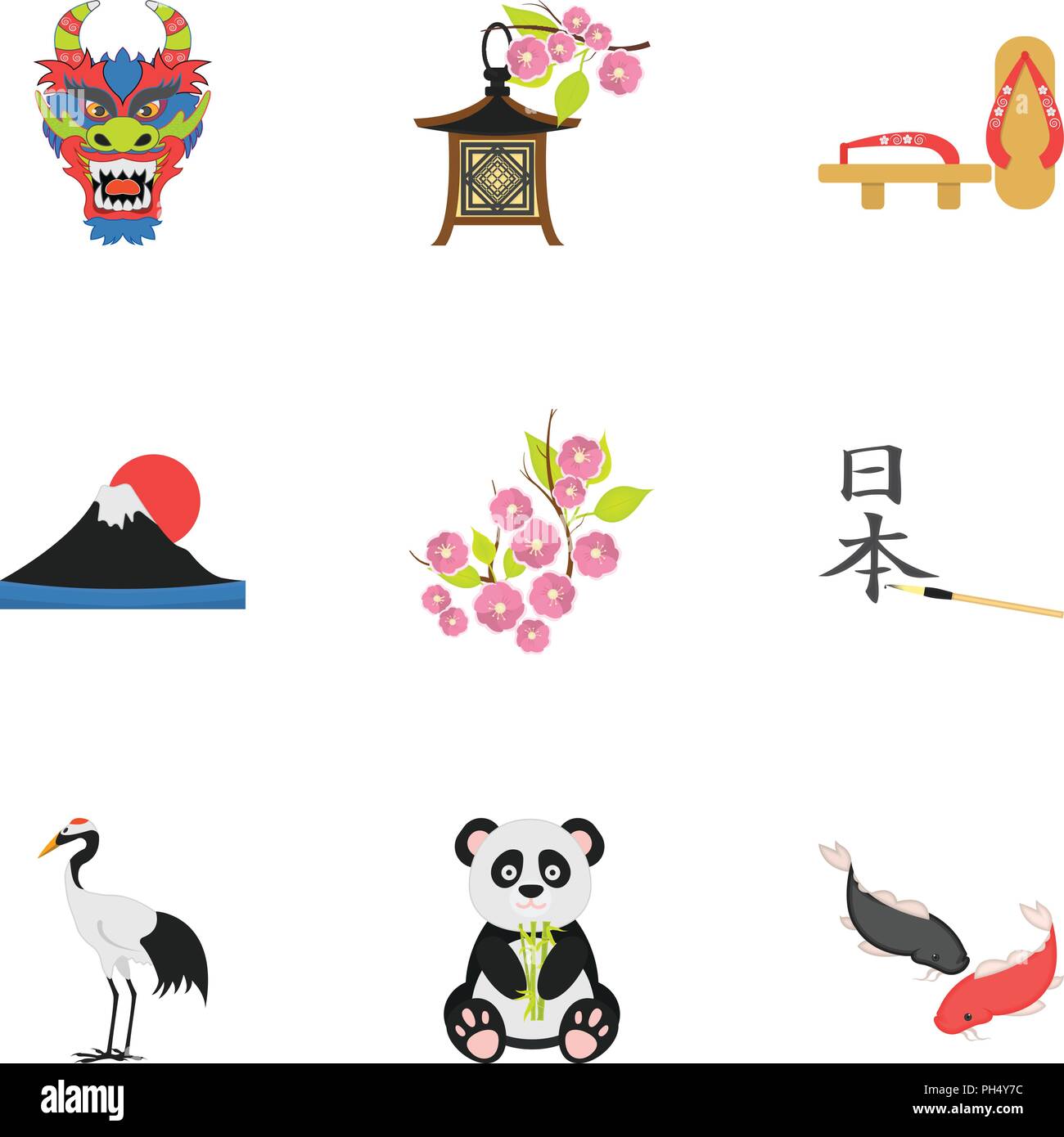 Japan set icons in cartoon style. Big collection of Japan vector symbol ...