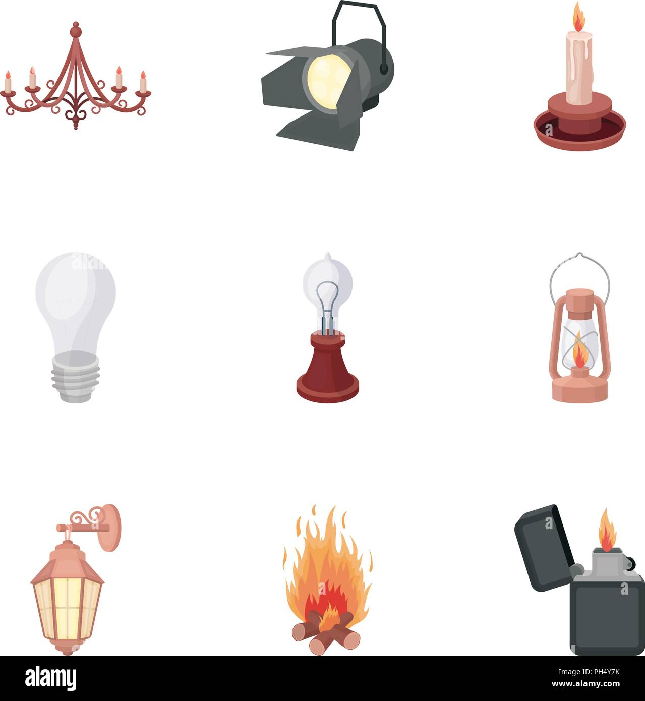 Light source set icons in cartoon style. Big collection of light source ...