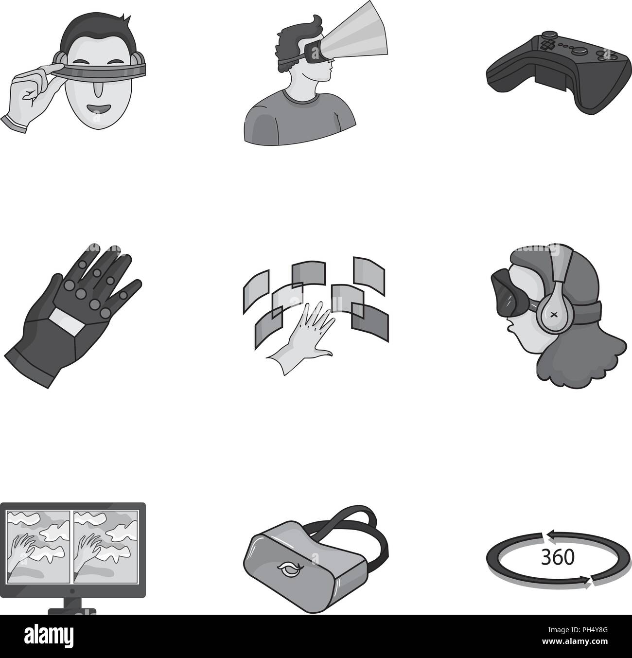 Virtual reality set icons in monochrome design. Big collection of ...