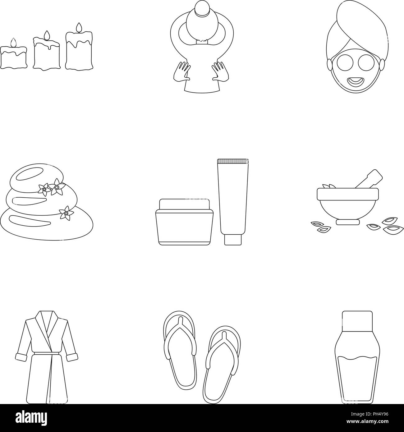 Spa set icons in outline style. Big collection of spa vector symbol ...