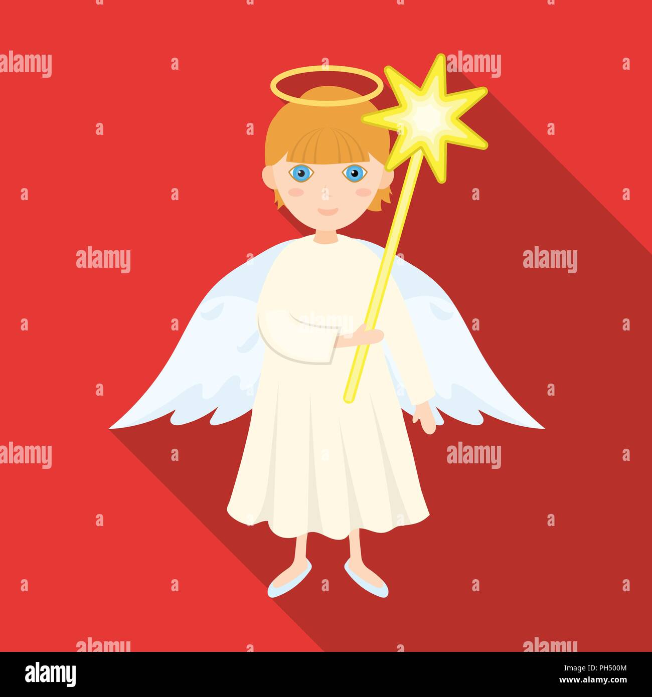 Angel with a star single icon in flat style for design.Christmas vector ...