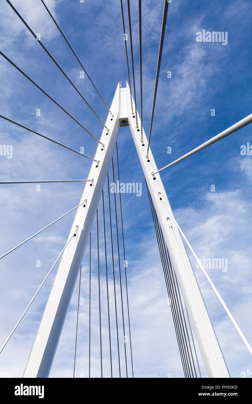 A close up of the top of the Northern Spire bridge crossing the River ...