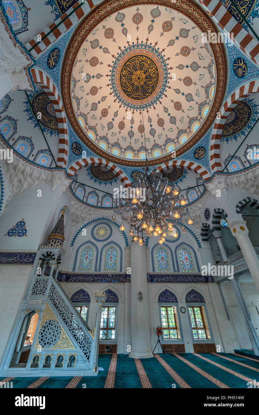 Interior of Tokyo Camii or Tokyo Mosque. Ottoman style mosque and ...