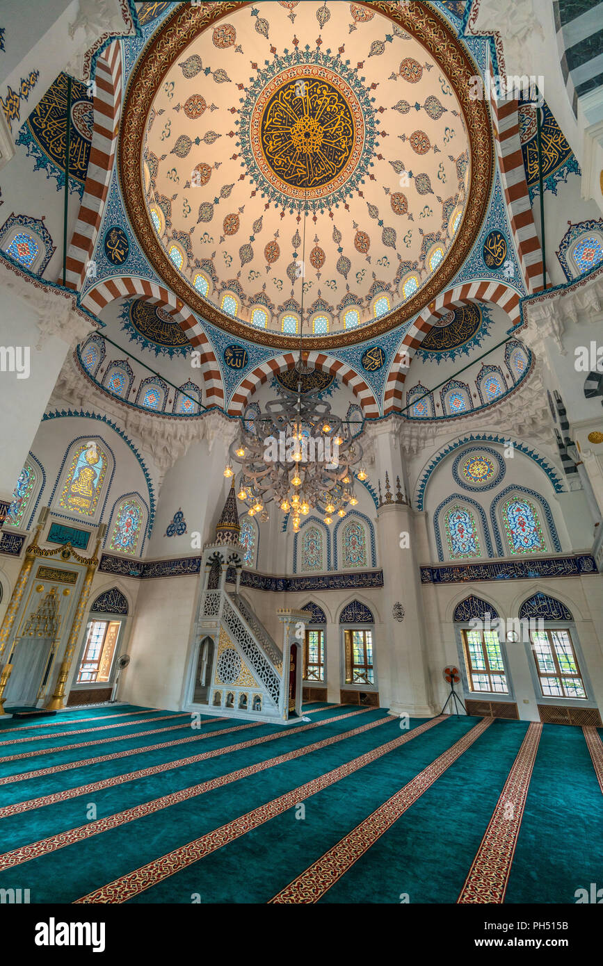 Interior of Tokyo Camii or Tokyo Mosque. Ottoman style mosque and ...