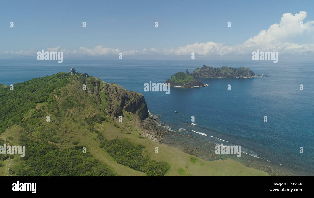Aerial view of lighthouse in Palau island. Lighthouse in cape Engano ...