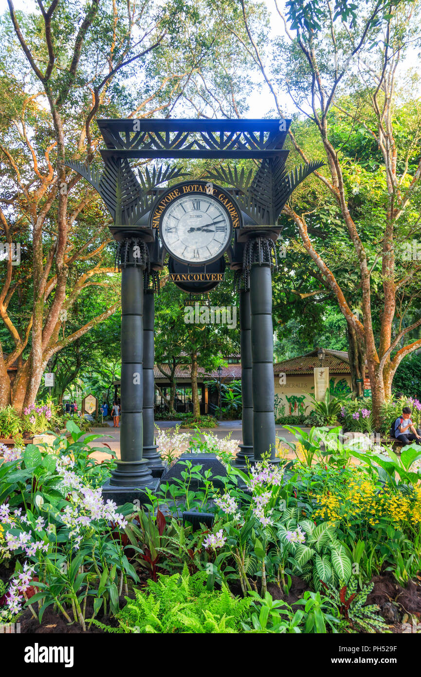 Singapore, July 12, 2018: The Seiko Clock at Singapore Botanic Gardens ...