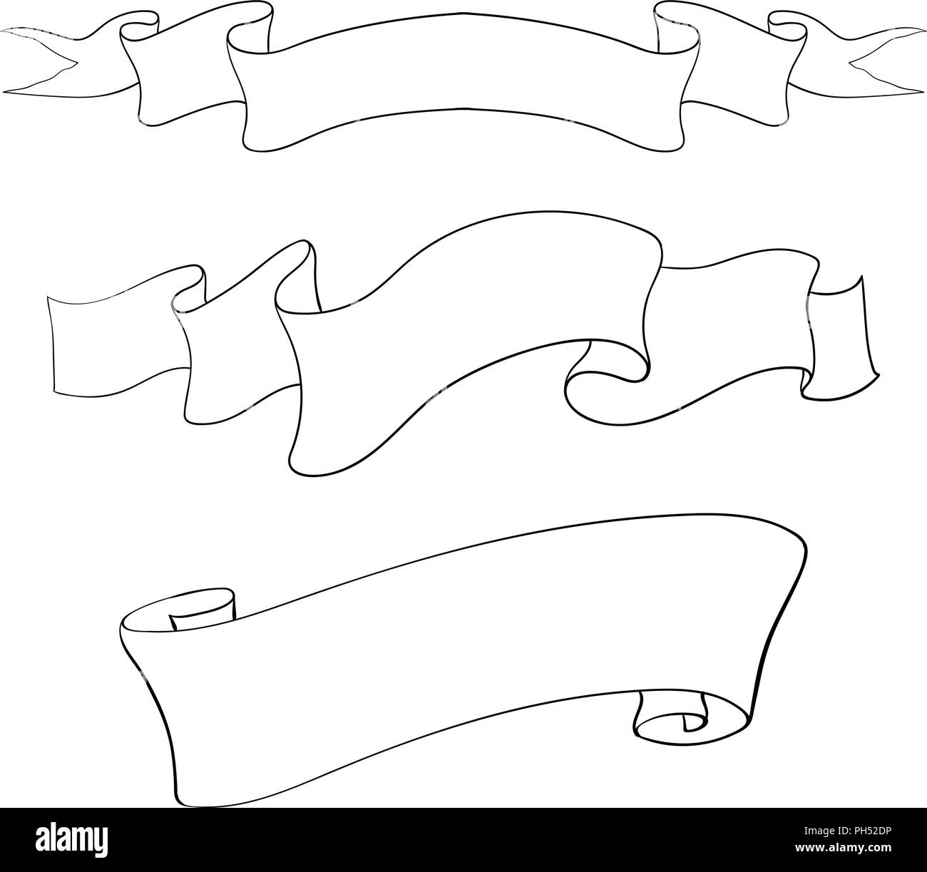 Ribbon scrolls. Outline icons of ribbon banners Stock Vector Image ...