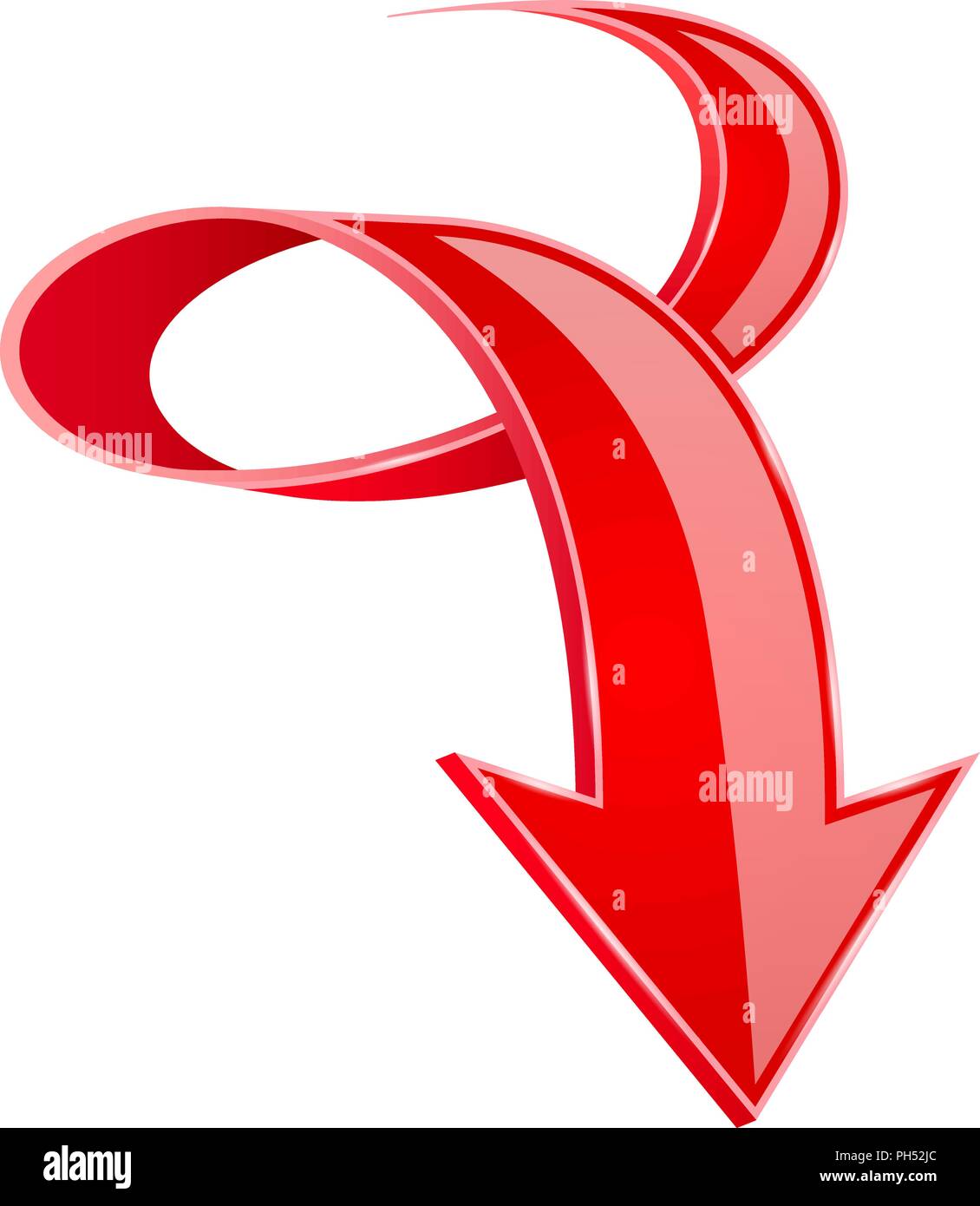 Red DOWN arrow. 3d curled up sign Stock Vector Image & Art - Alamy