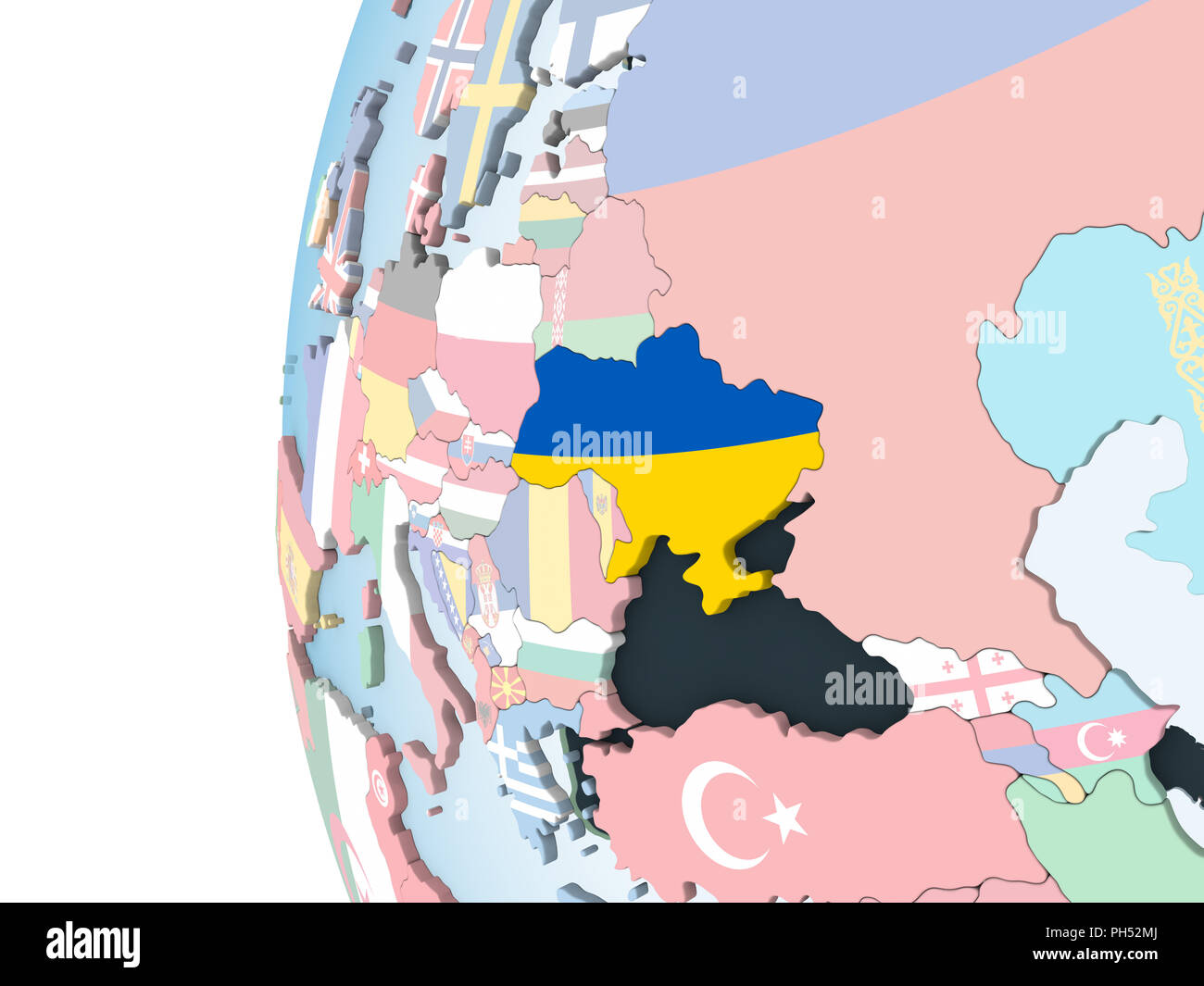 Ukraine on bright political globe with embedded flag. 3D illustration ...