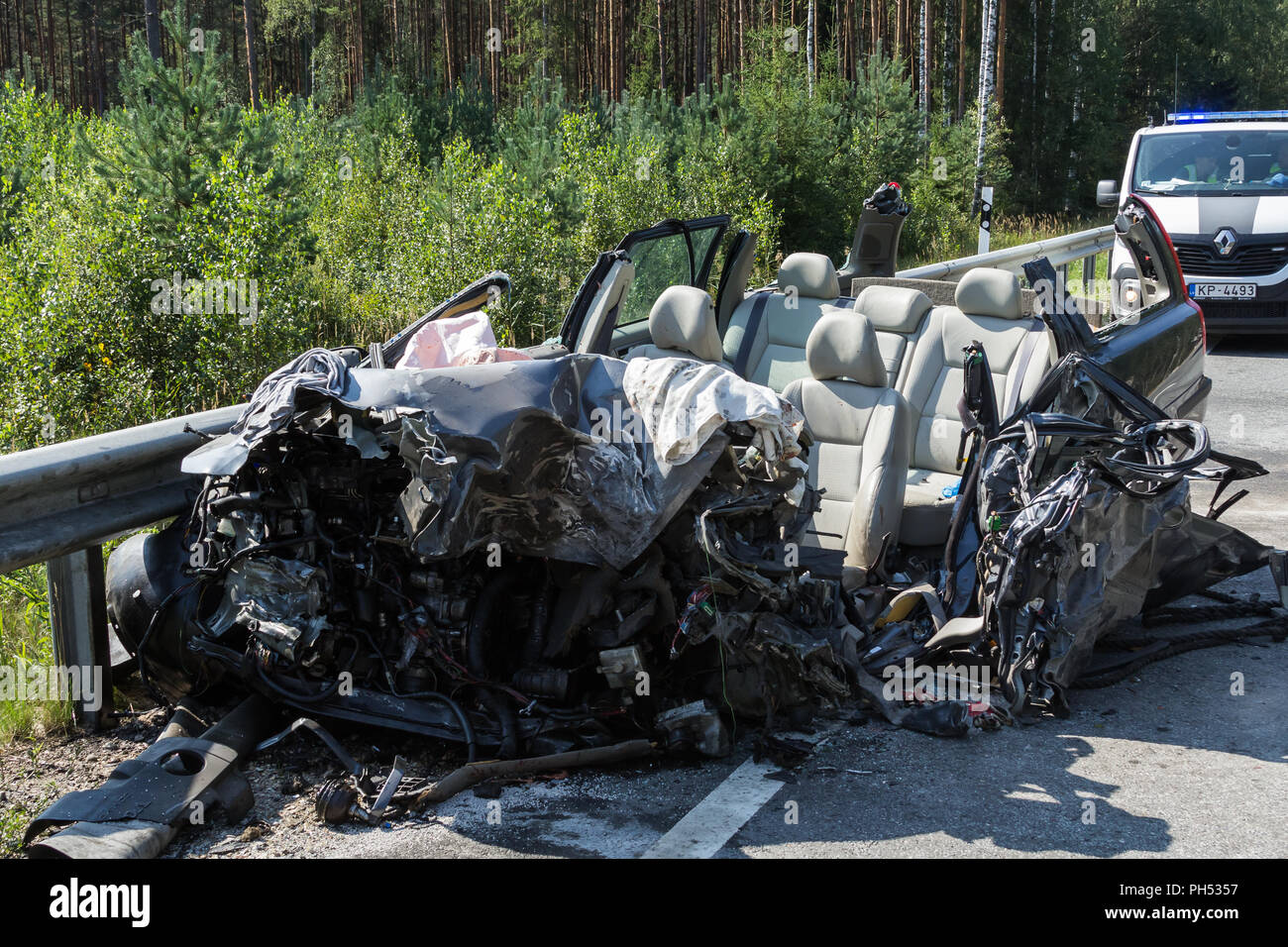 frontal collision of Volvo and truck with tanker for transportation of ...